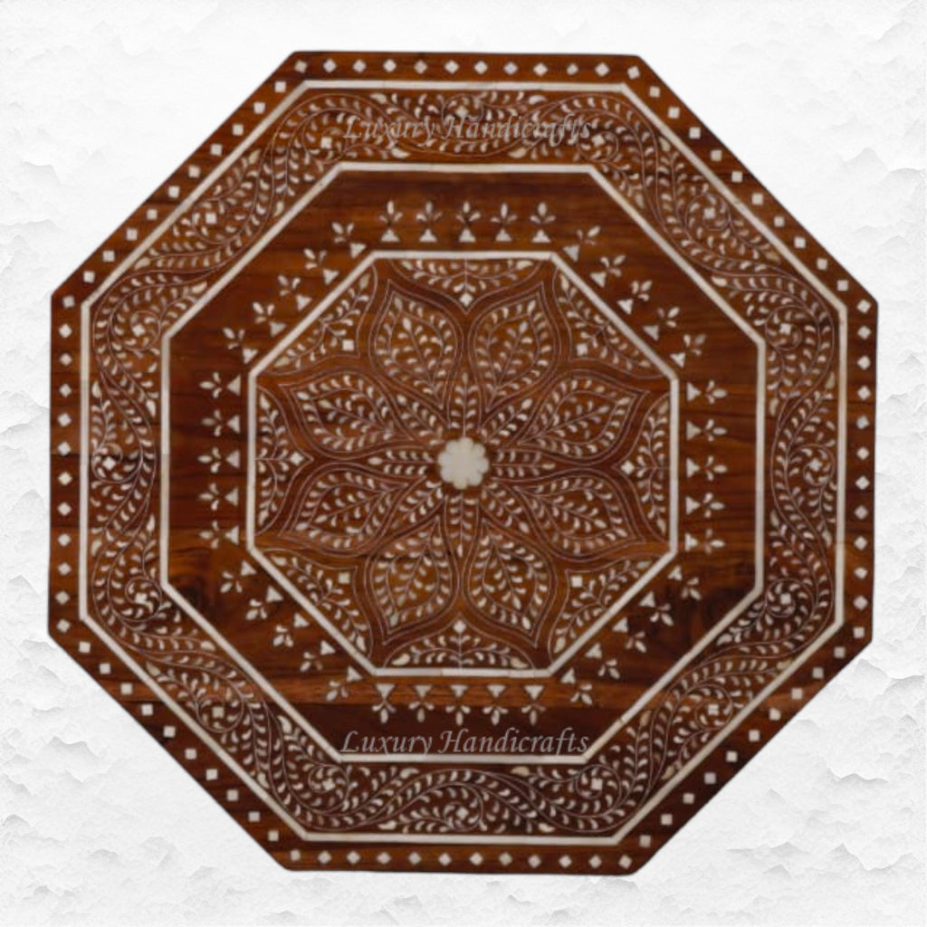 Mughal Bone Inlaid Octagonal Side Table – Luxury Handicrafts