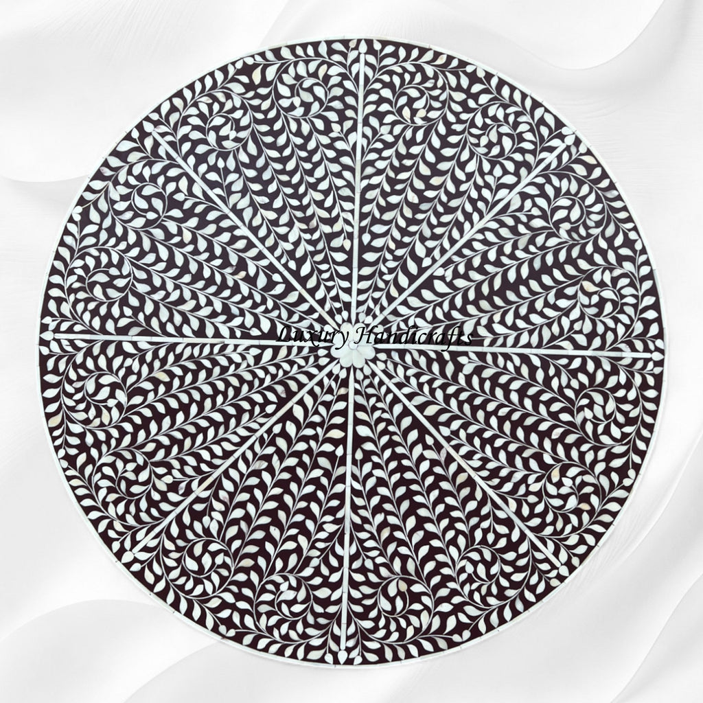 Bone Inlay Round Floral Dining Table Brown – Luxury Handicrafts