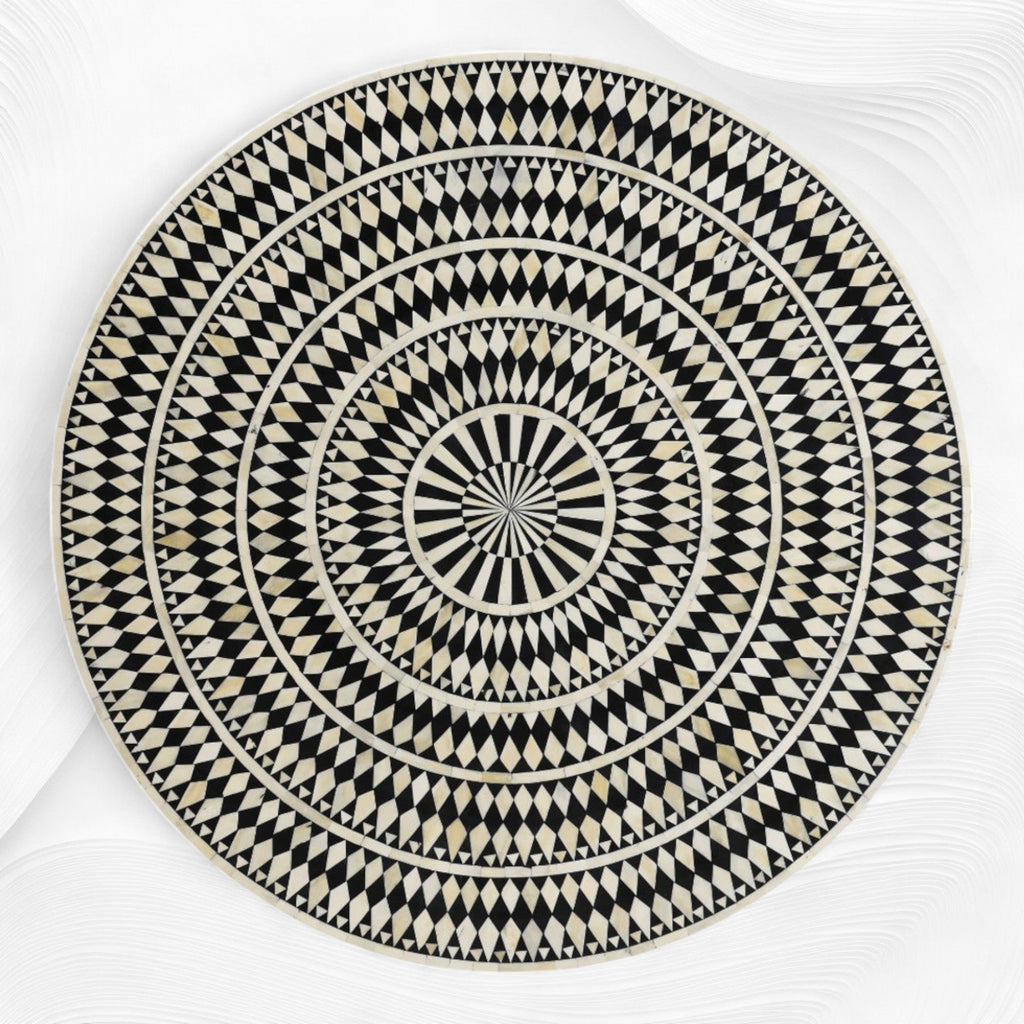Diamond Bone Inlay Round Dining Table Black – Luxury Handicrafts