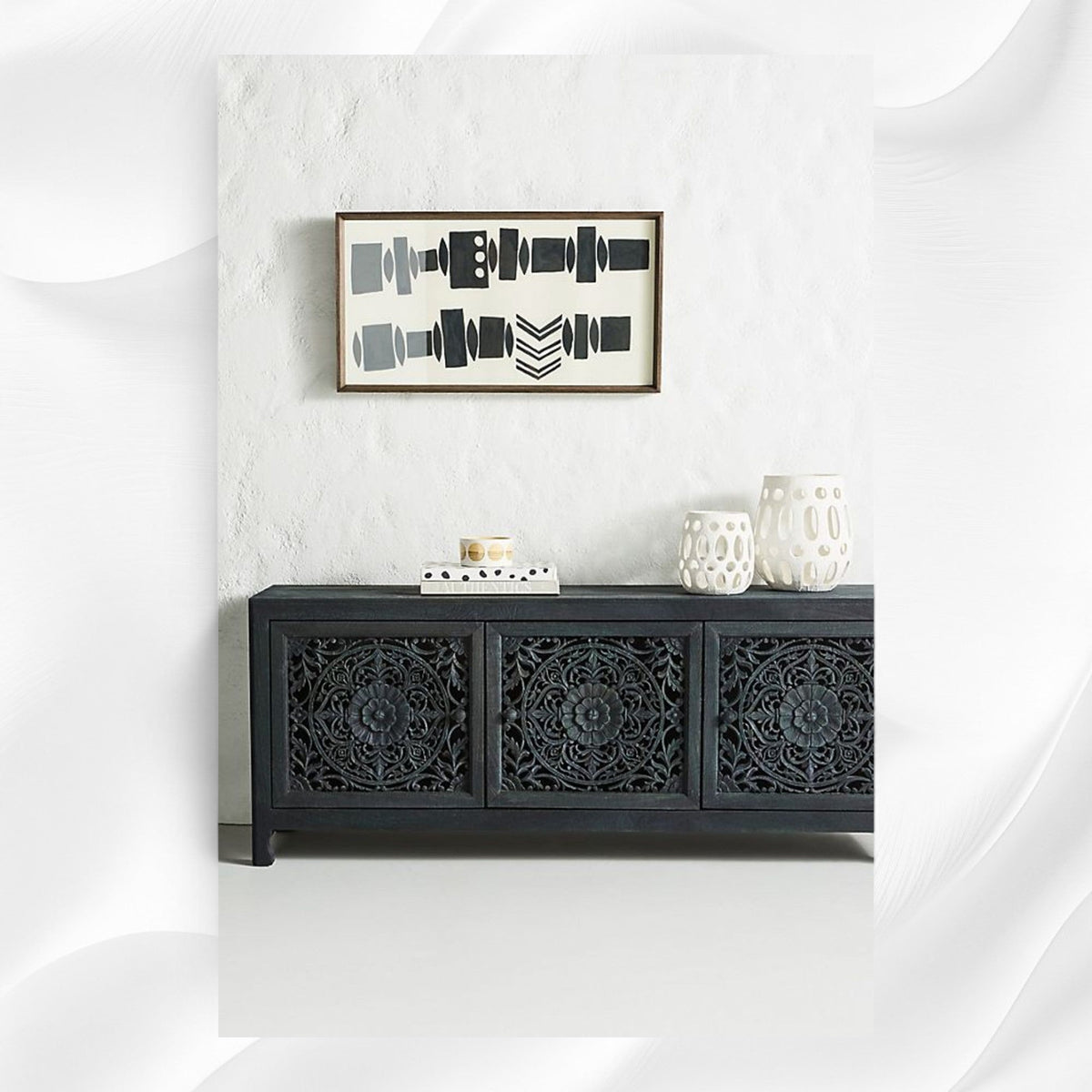 Handcarved Lombok Media Unit 3 Door Indigo Blue – Luxury Handicrafts
