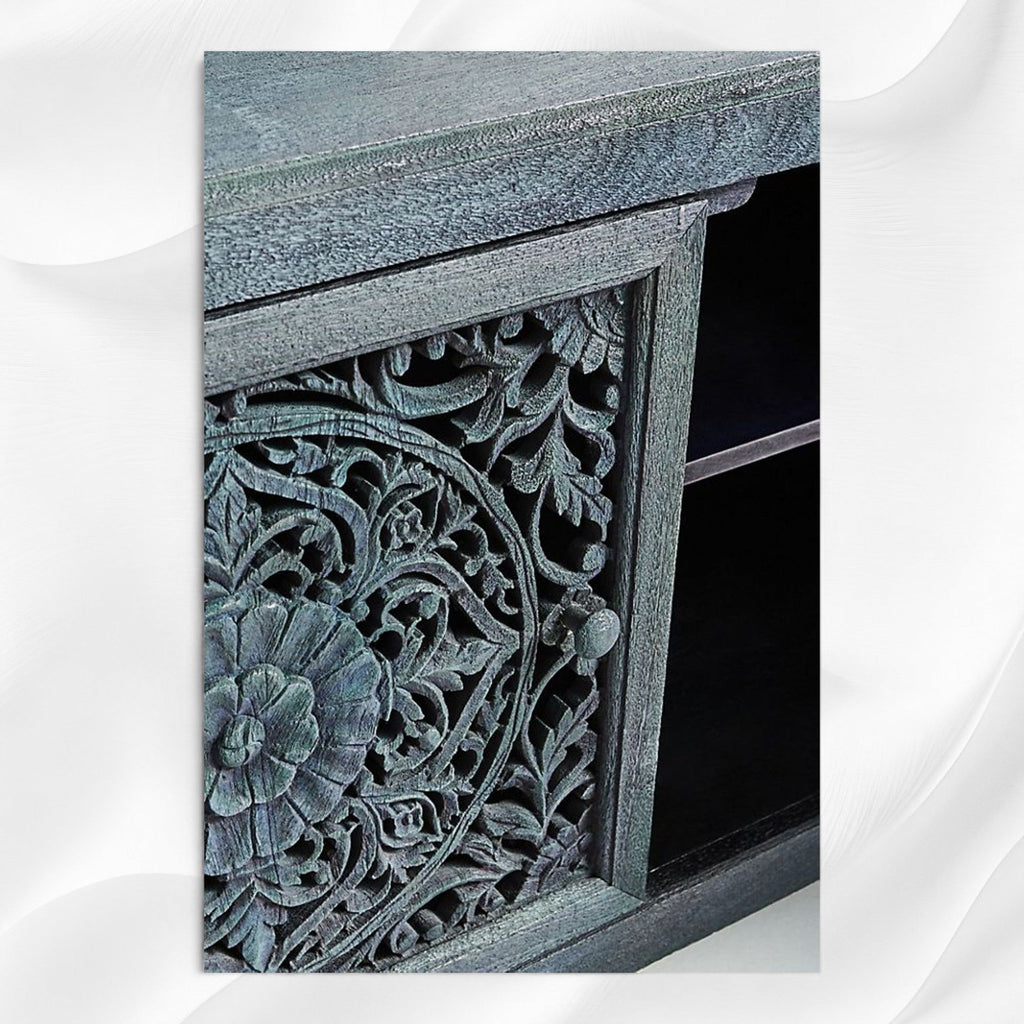 Handcarved Lombok Media Unit 3 Door Indigo Blue – Luxury Handicrafts