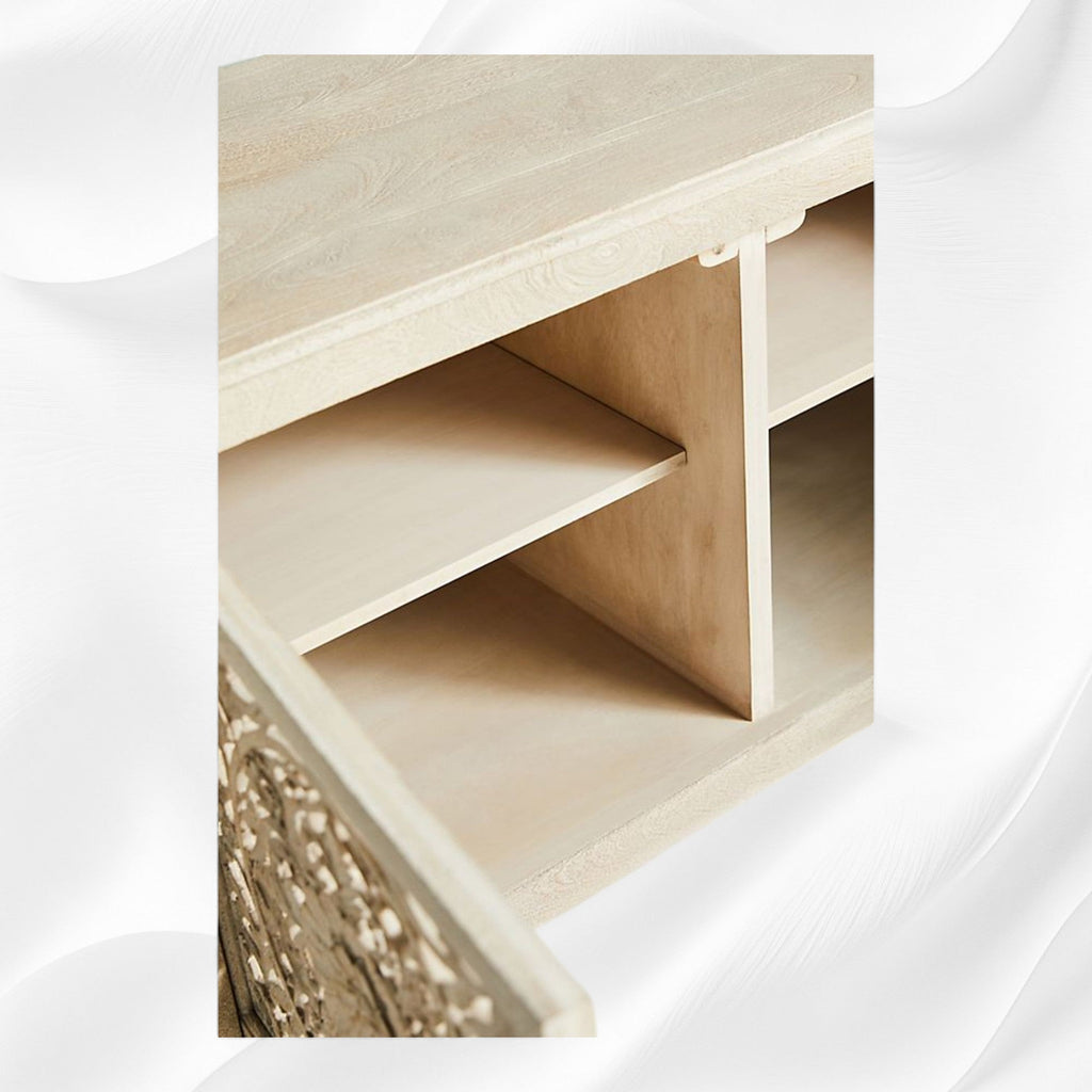 Handcarved Lombok Media Unit 3 Door White Wash – Luxury Handicrafts