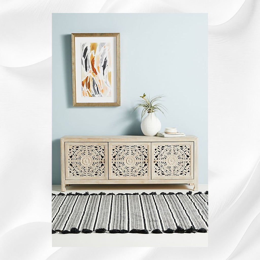 Handcarved Lombok Media Unit 3 Door White Wash – Luxury Handicrafts