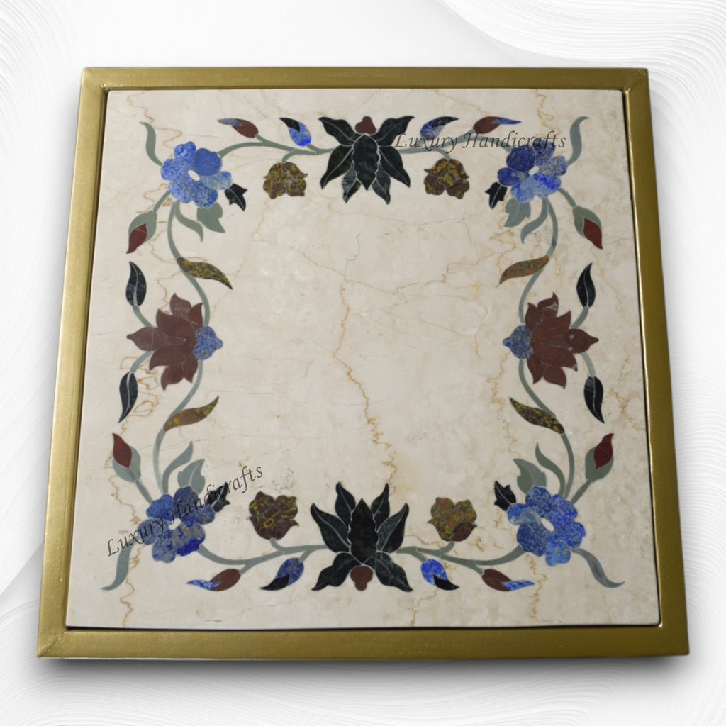 Italian Marble Side Table Floral Gemstone Inlay – Luxury Handicrafts