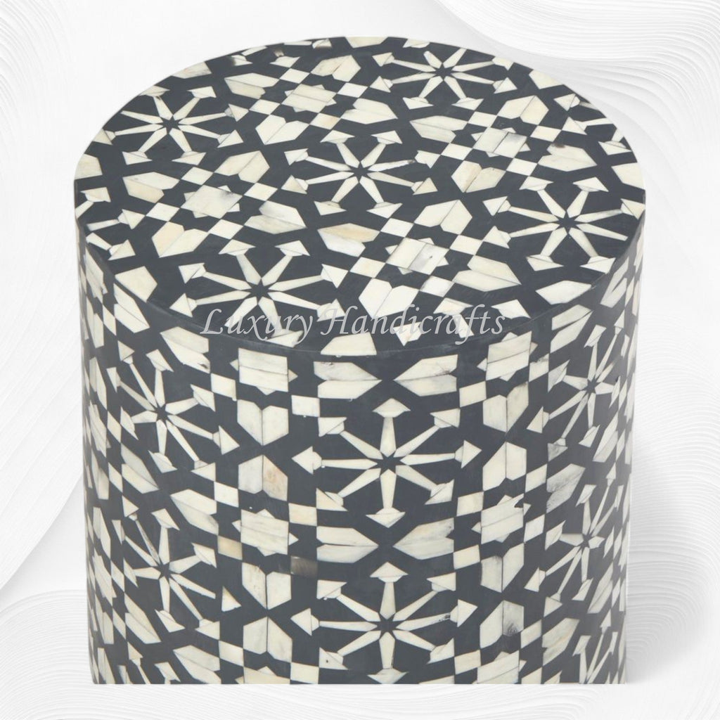 Moroccan Bone Inlay Round Side Table Black – Luxury Handicrafts
