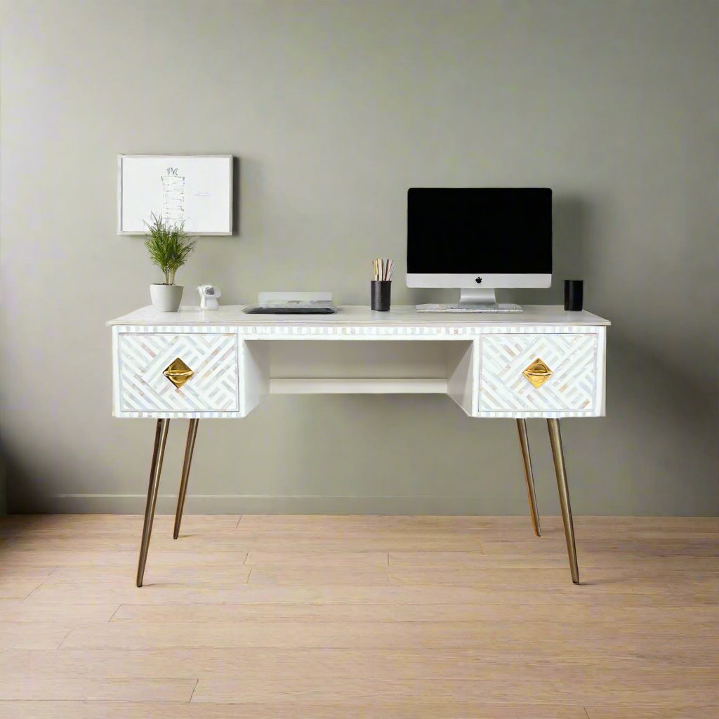 Optical MOP Inlay Desk 2 Drawers White – Luxury Handicrafts