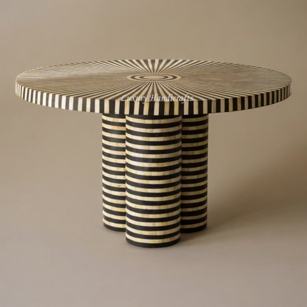 Rue Bone Inlay Round Dining Table Black – Luxury Handicrafts