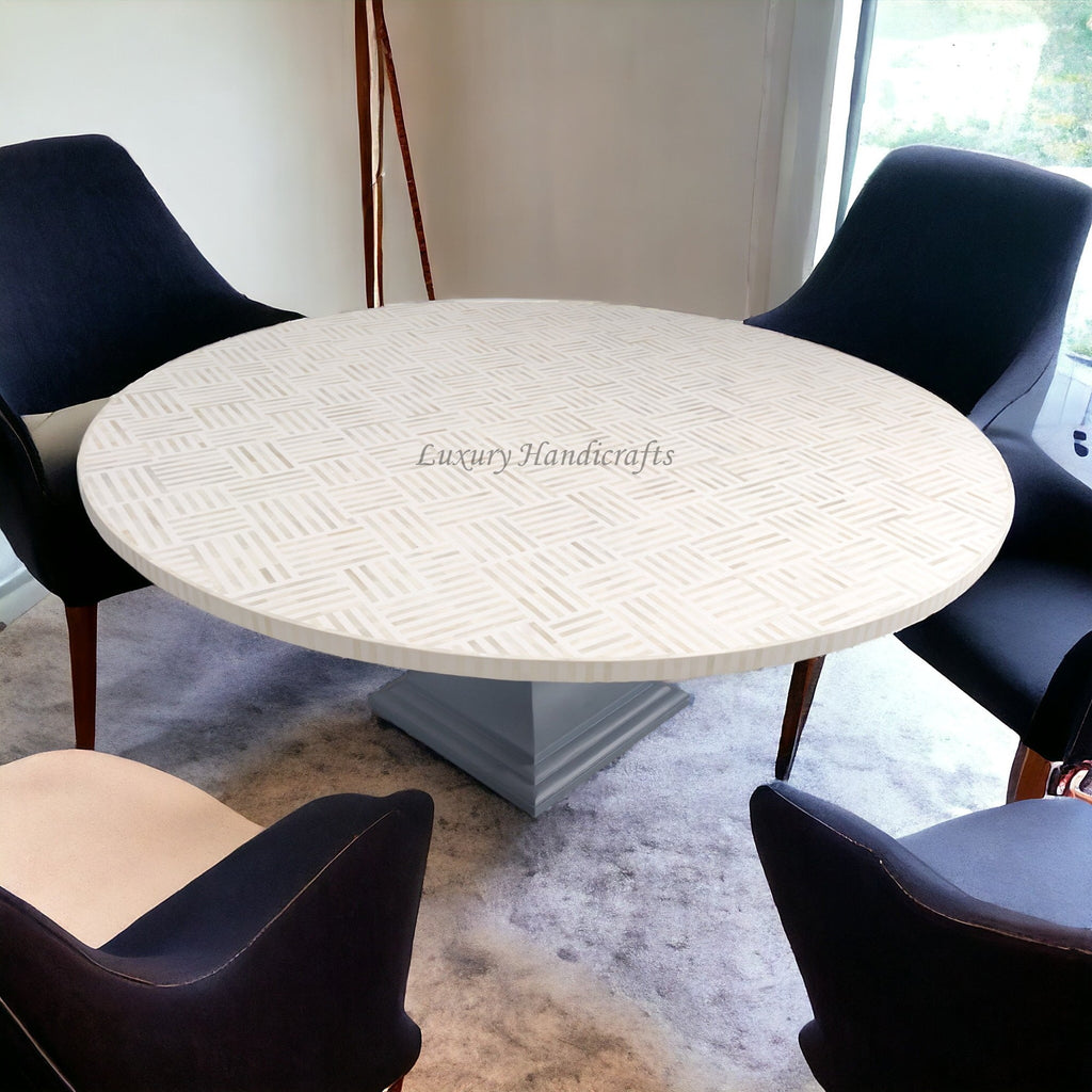 Sara Optical Bone Inlay Dining Table White – Luxury Handicrafts