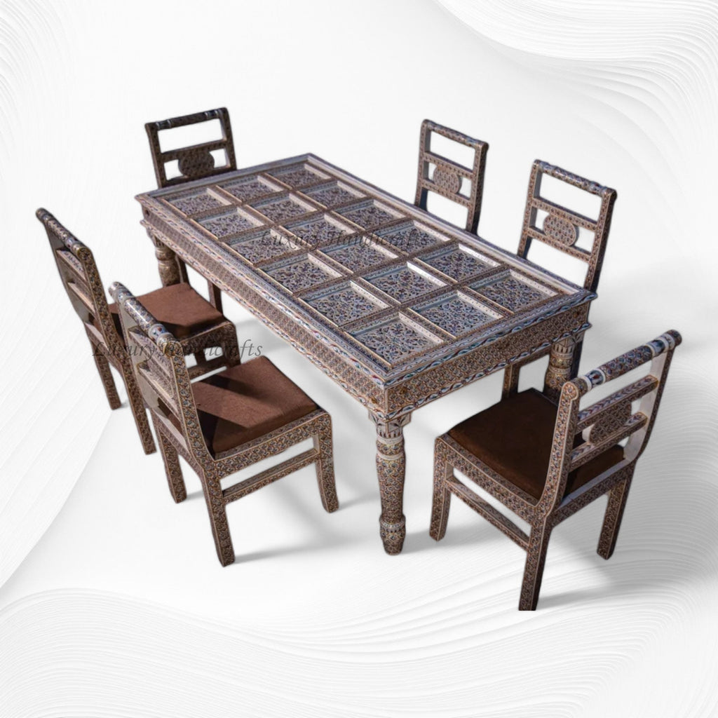 Sophie Hand Painted Bone Inlay 6 Seater Dining Table Set – Luxury ...