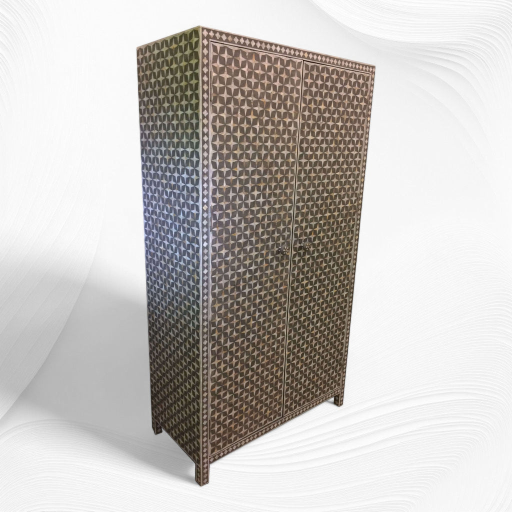 Star Mother Of Pearl Inlay Wardrobe Dark Grey – Luxury Handicrafts