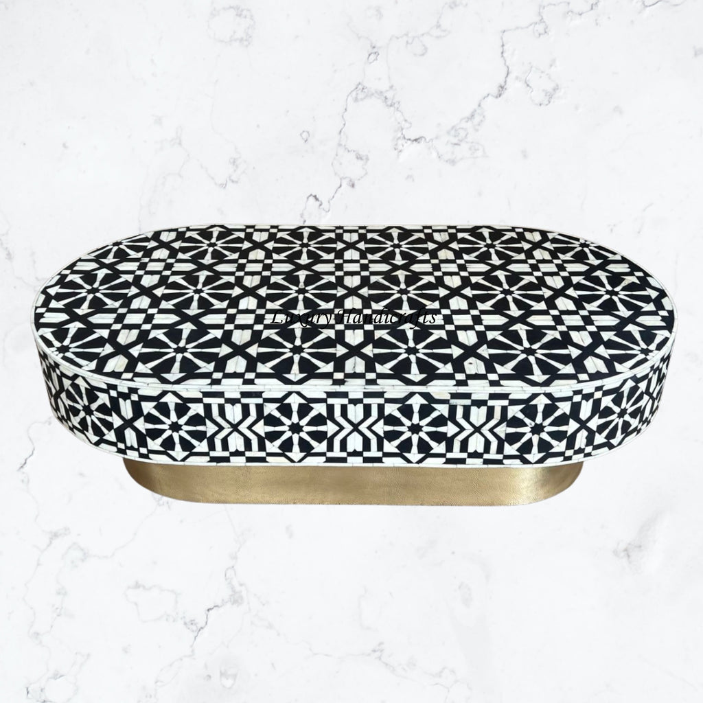 Moroccan Bone Inlay Oval Coffee Table Black – Luxury Handicrafts