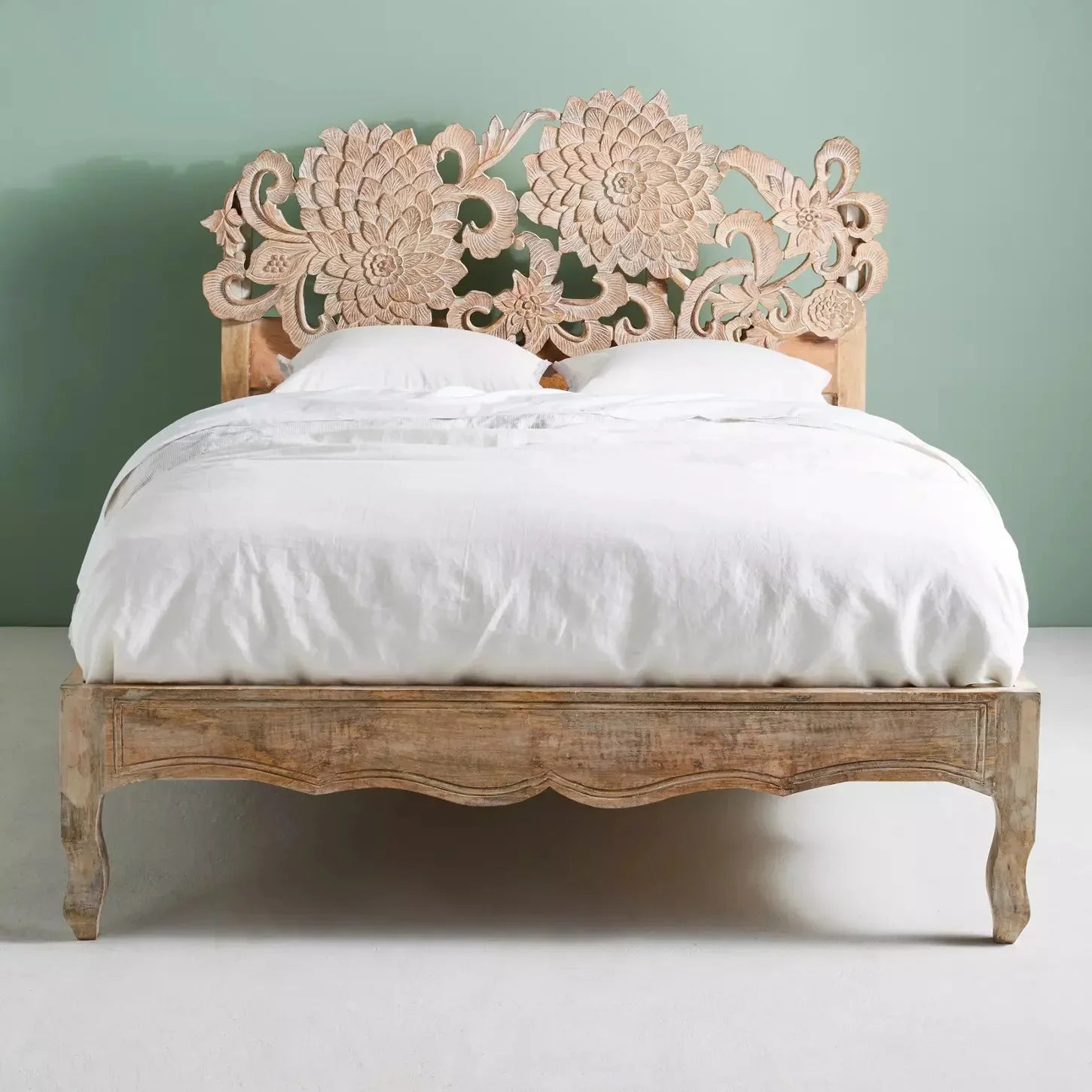 Handcarved Lotus Bed Natural – Luxury Handicrafts