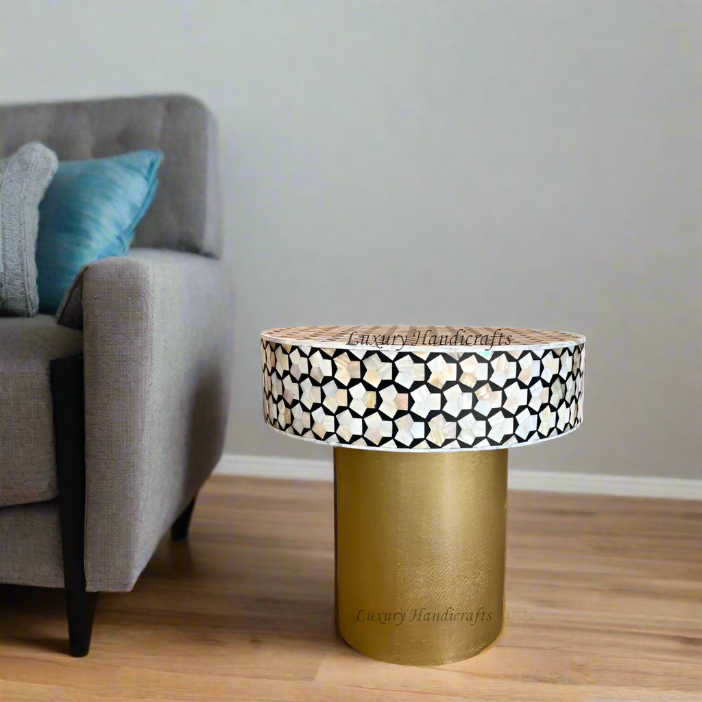 Targua Mother of Pearl Inlay Side Table Brass Black – Luxury Handicrafts