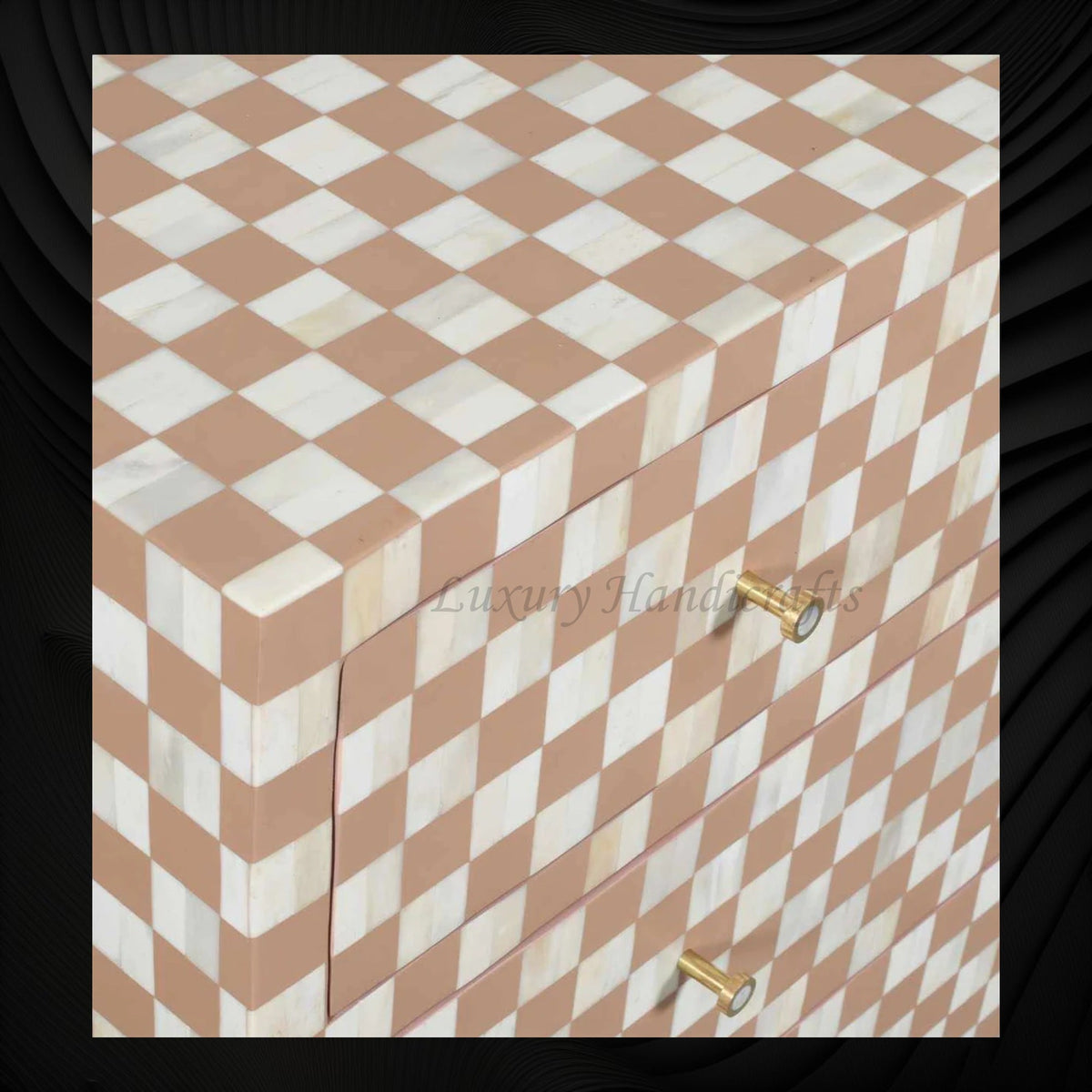 Bone Inlay 4 Drawer Checkerboard Dresser Almond – Luxury Handicrafts