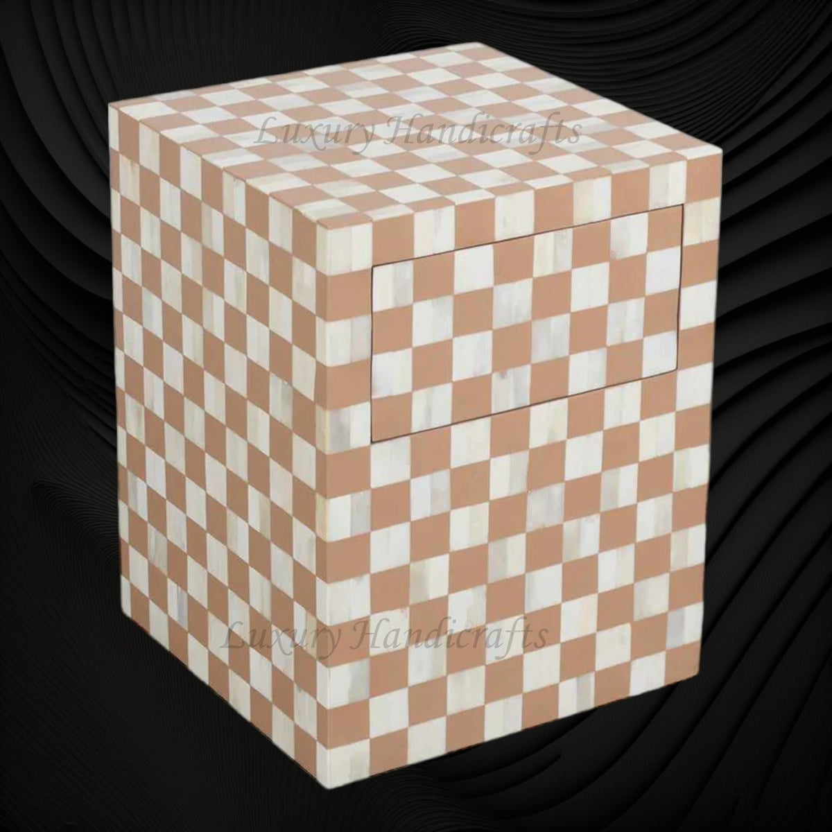 Bone Inlay Checkerboard Bedside Almond – luxuryhandicrafts.in
