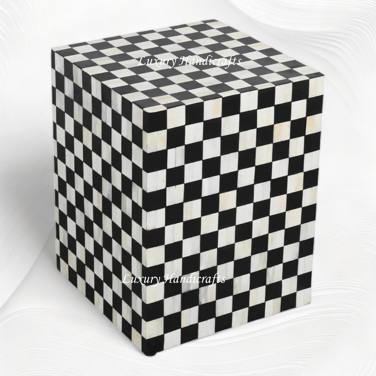 Bone Inlay Checkerboard Bedside Black – luxuryhandicrafts.in