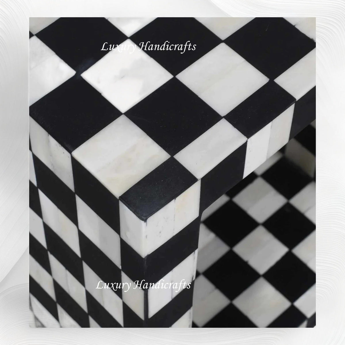 Bone Inlay Checkerboard Side Table Black – luxuryhandicrafts.in