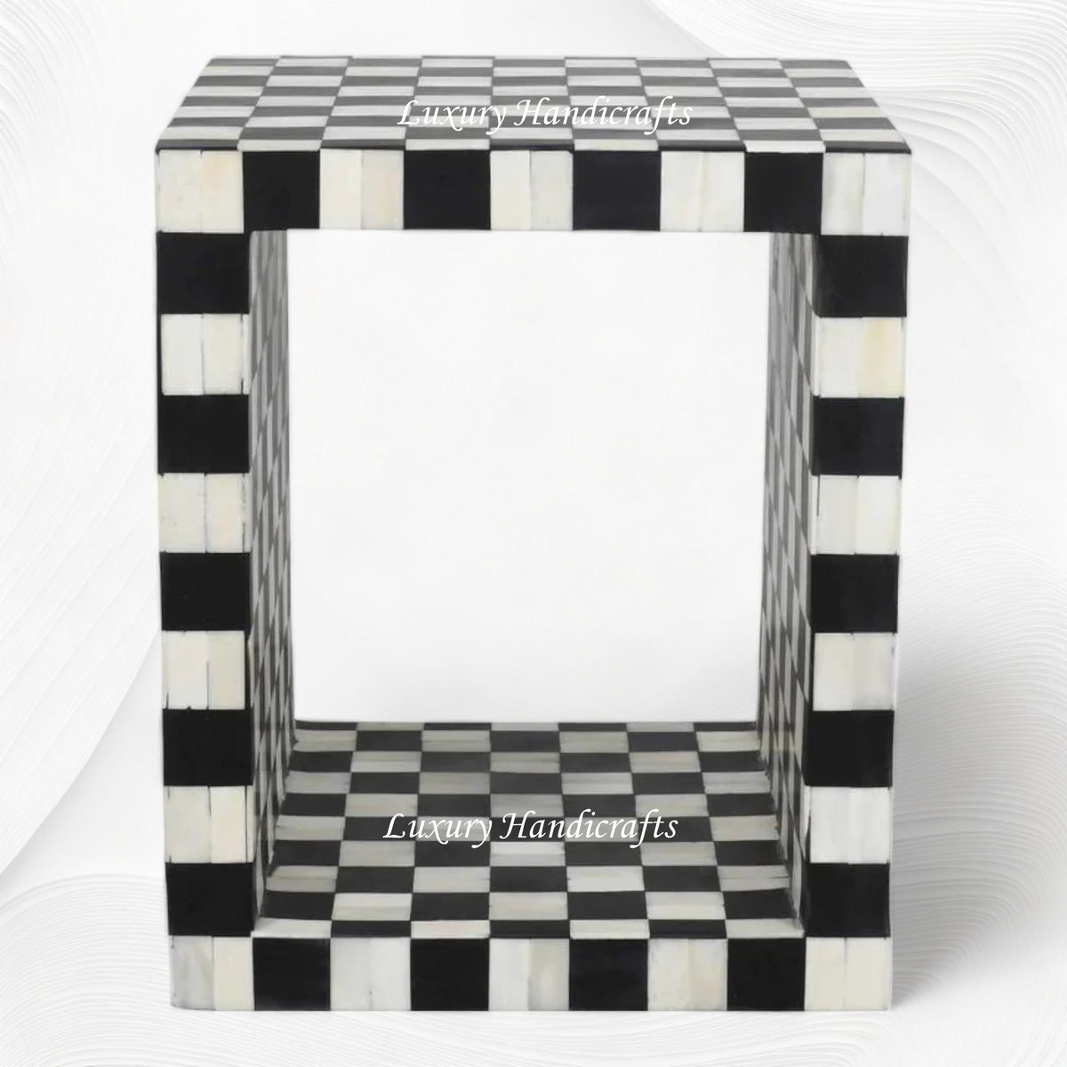 Bone Inlay Checkerboard Side Table Black – luxuryhandicrafts.in