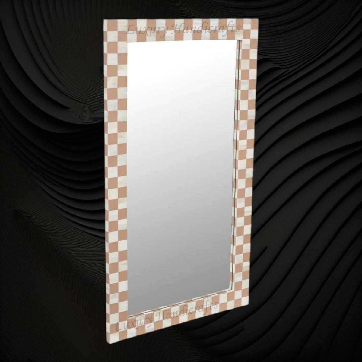 Bone Inlay Checkerboard Mirror Almond – Luxury Handicrafts