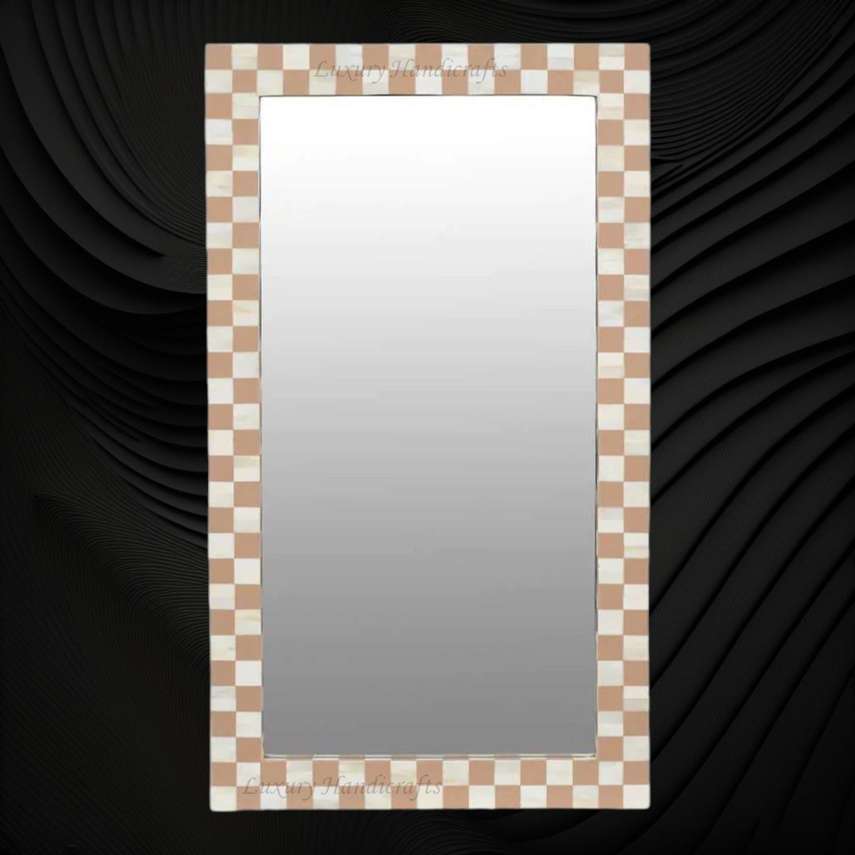 Bone Inlay Checkerboard Mirror Almond – Luxury Handicrafts