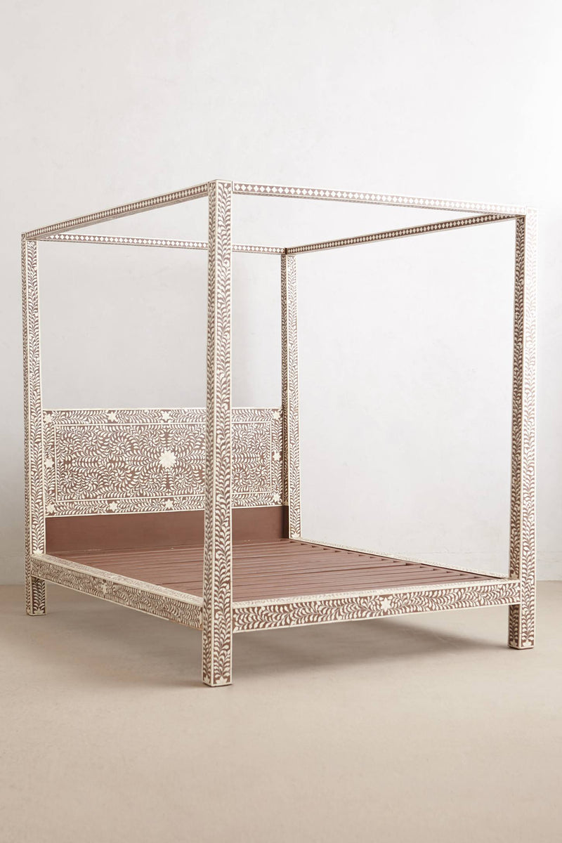 Bone Inlay Four Poster Bed Brown – luxuryhandicrafts.in