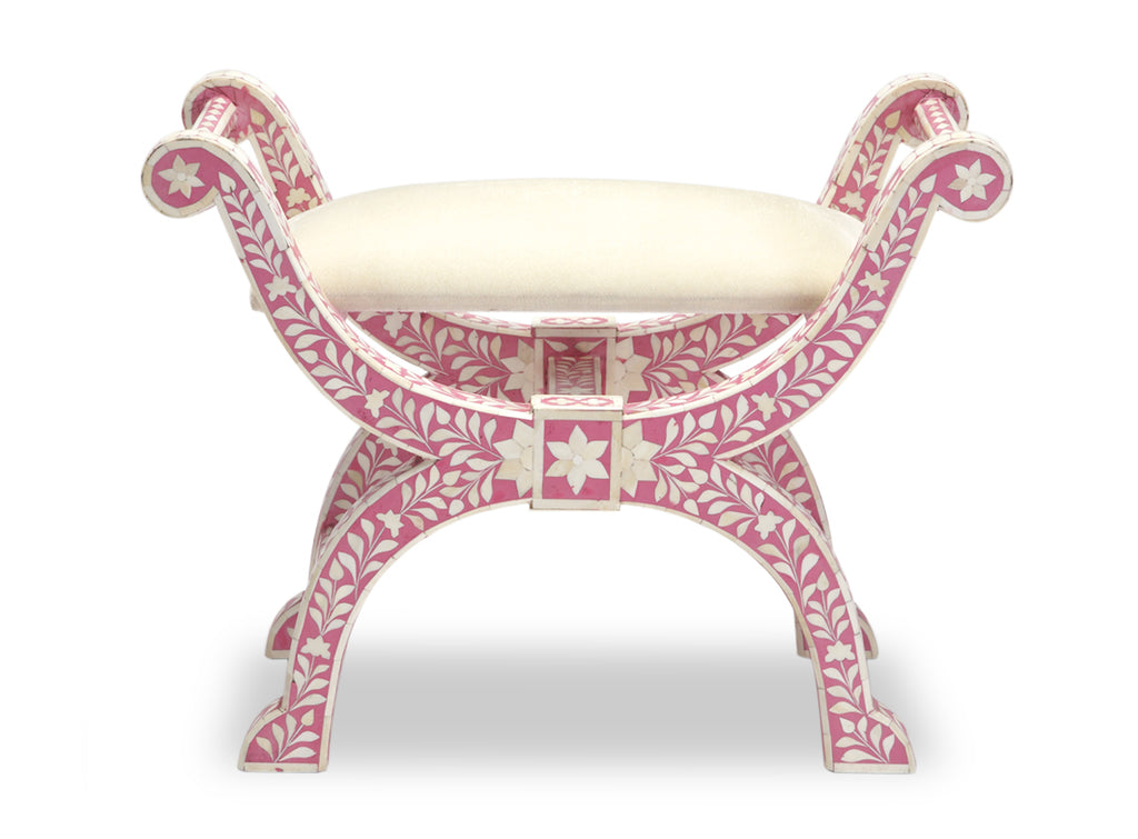 Bone Inlay Jenny Stool Floral Design Pink – luxuryhandicrafts.in