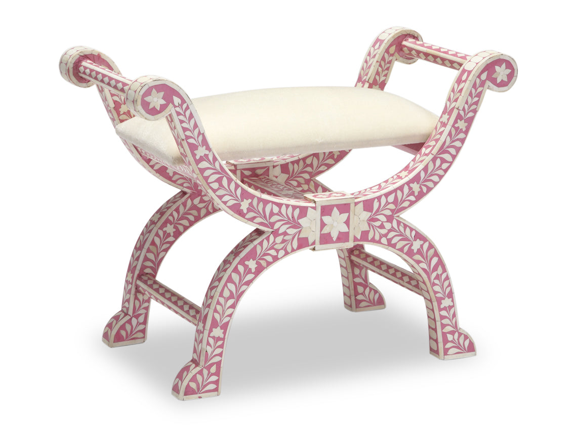 Bone Inlay Jenny Stool Floral Design Pink – luxuryhandicrafts.in