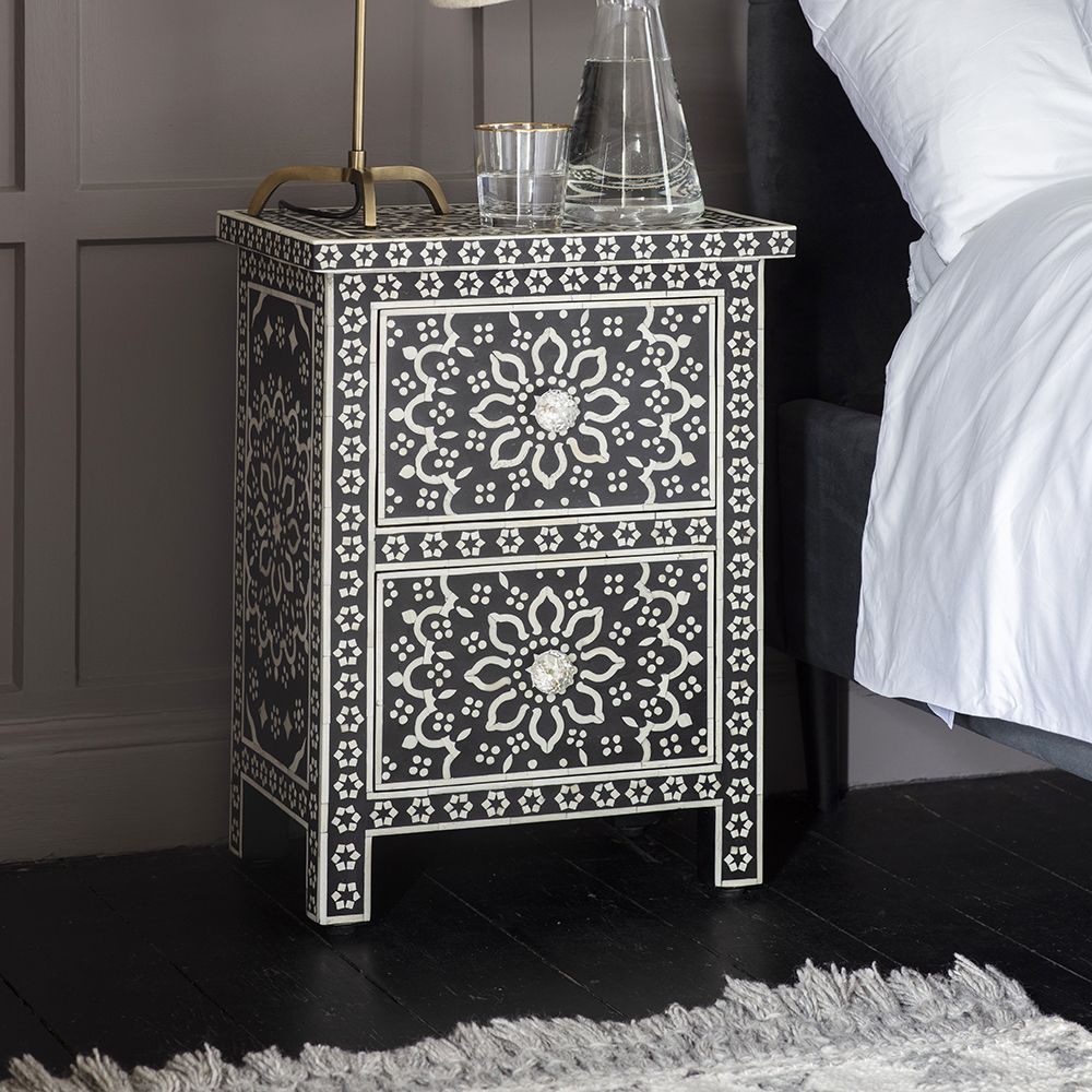Bone Inlay Zahra Bedside Black – luxuryhandicrafts.in