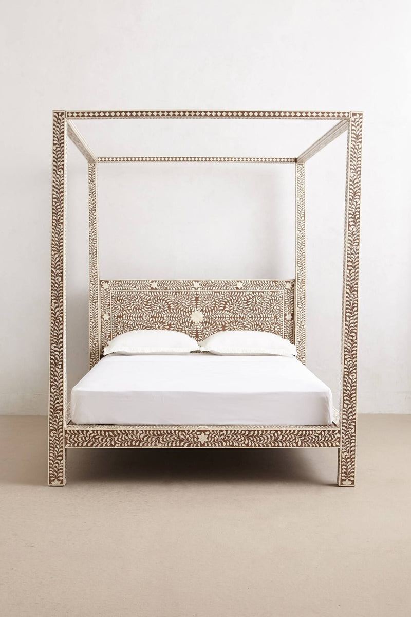 Bone Inlay Four Poster Bed Brown – luxuryhandicrafts.in