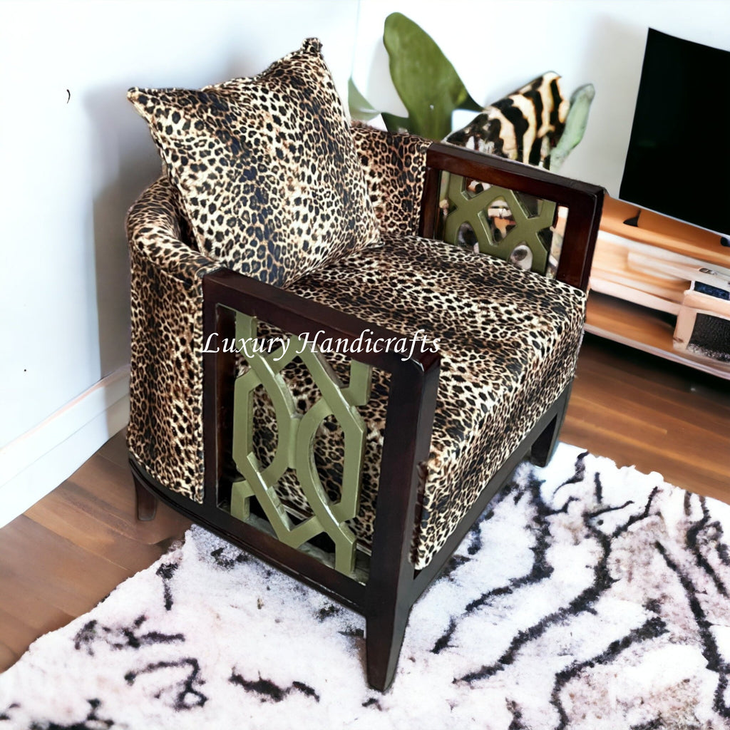 Leopard Design Velvet Fabric Lounge Chair – Luxury Handicrafts