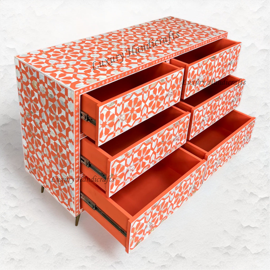 MOP Inlay Moroccan 6 Drawer Chest Orange – luxuryhandicrafts.in