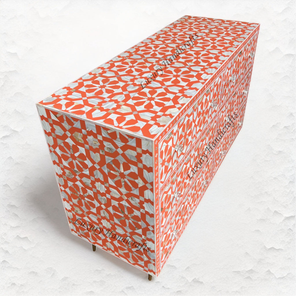 MOP Inlay Moroccan 6 Drawer Chest Orange – luxuryhandicrafts.in
