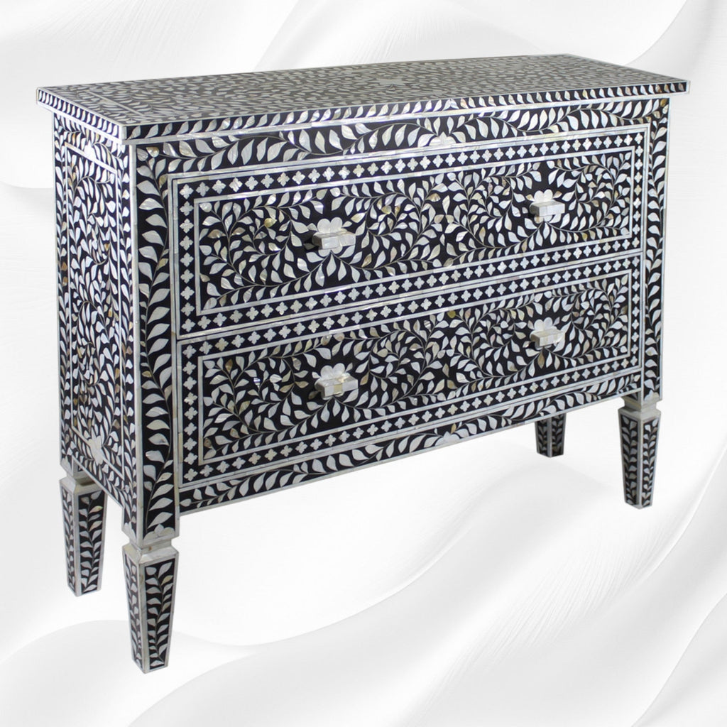Shamiana MOP Inlay Chest of 2 Drawers Black – Luxury Handicrafts