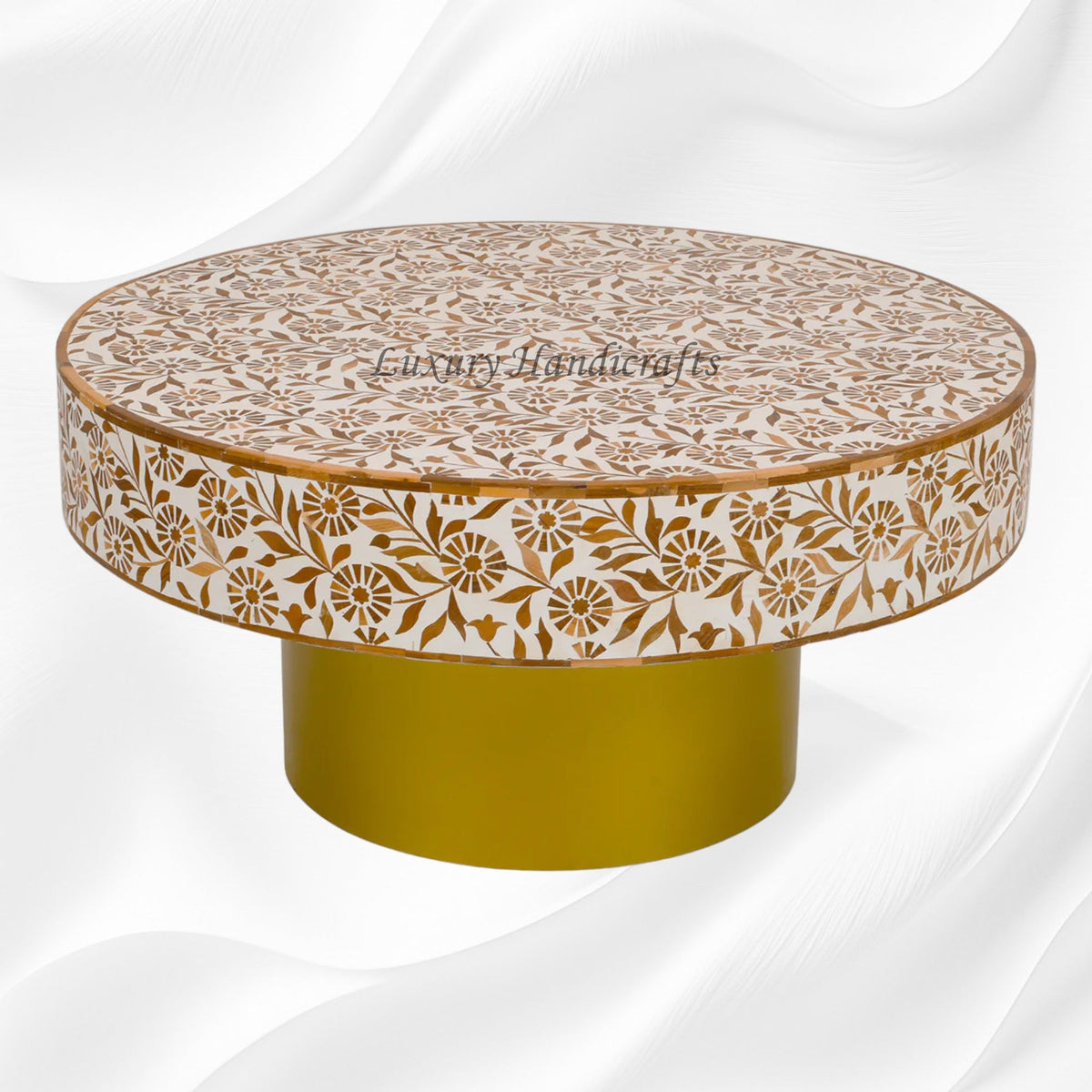 Timber Inlay Round Coffee Table Flannel Flower – Luxury Handicrafts