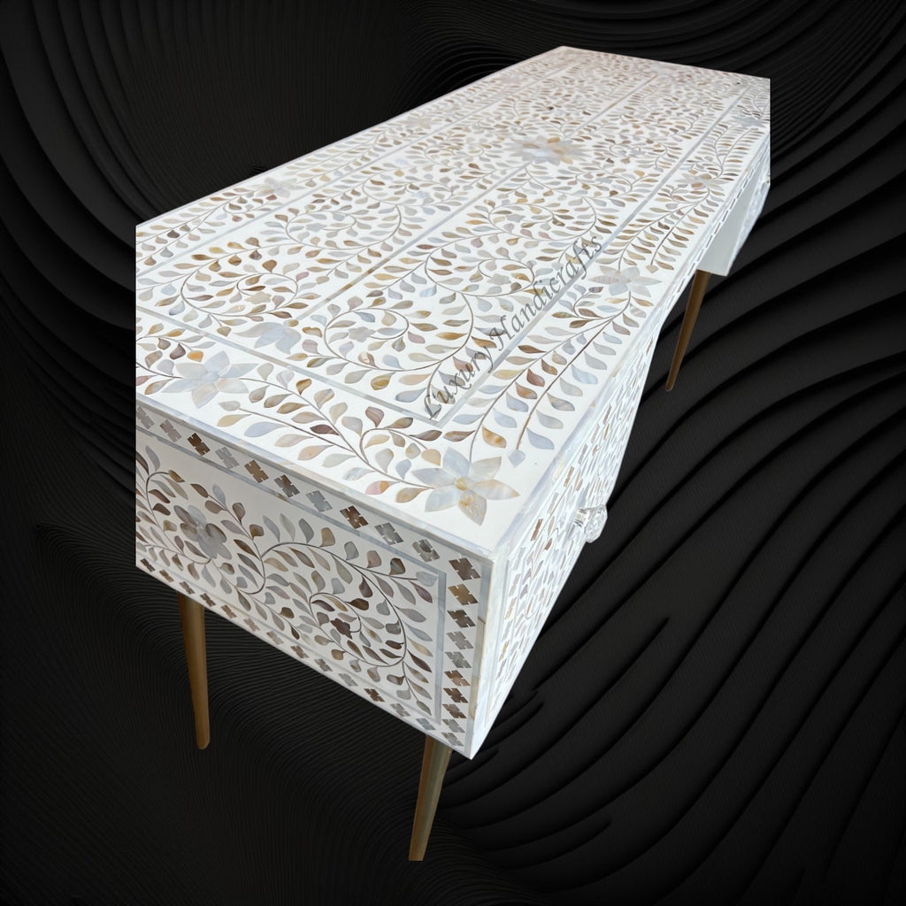 MOP Inlay Scroll Vine Desk White – Luxury Handicrafts