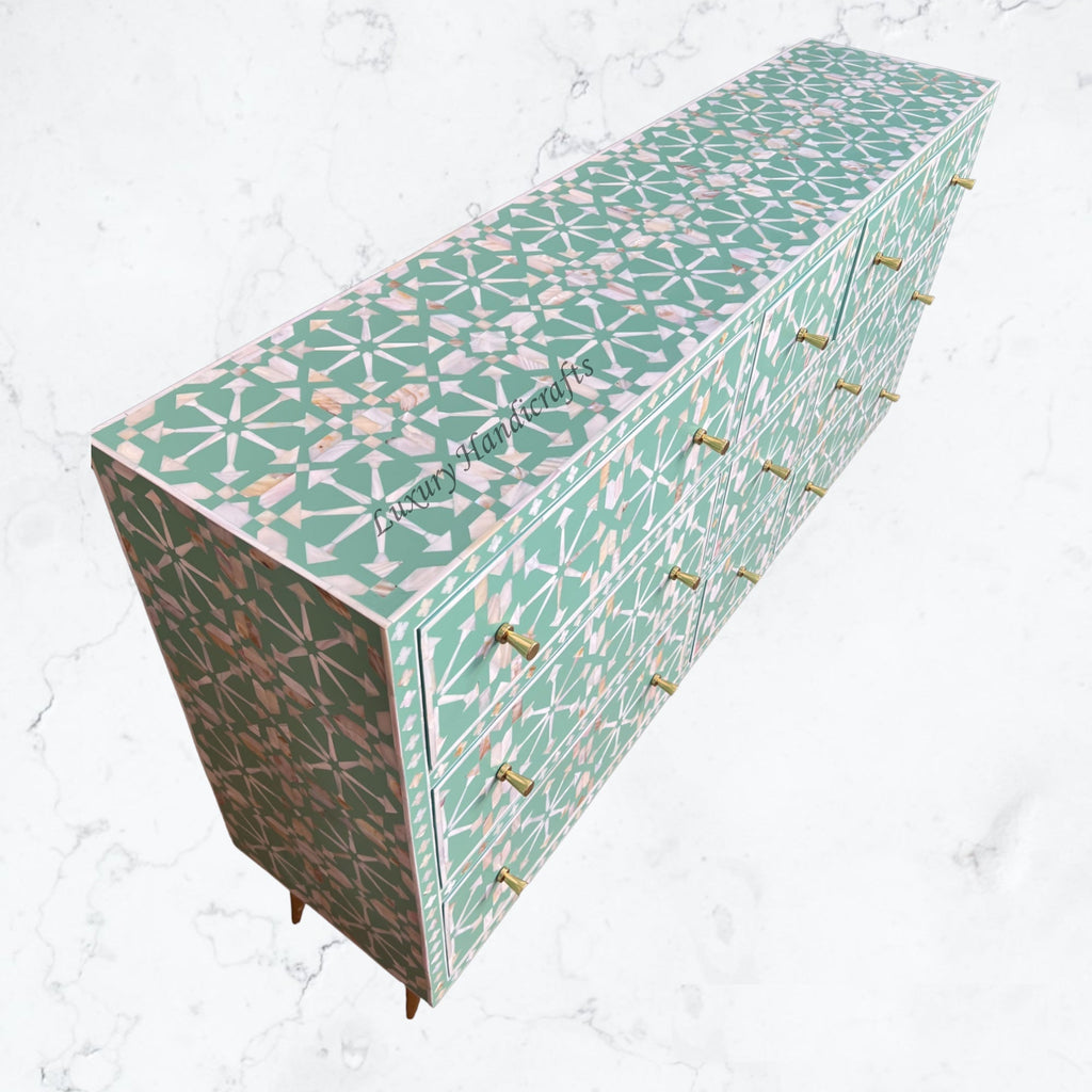 MOP Inlay Moroccan 9 Drawer Chest Green – Luxury Handicrafts