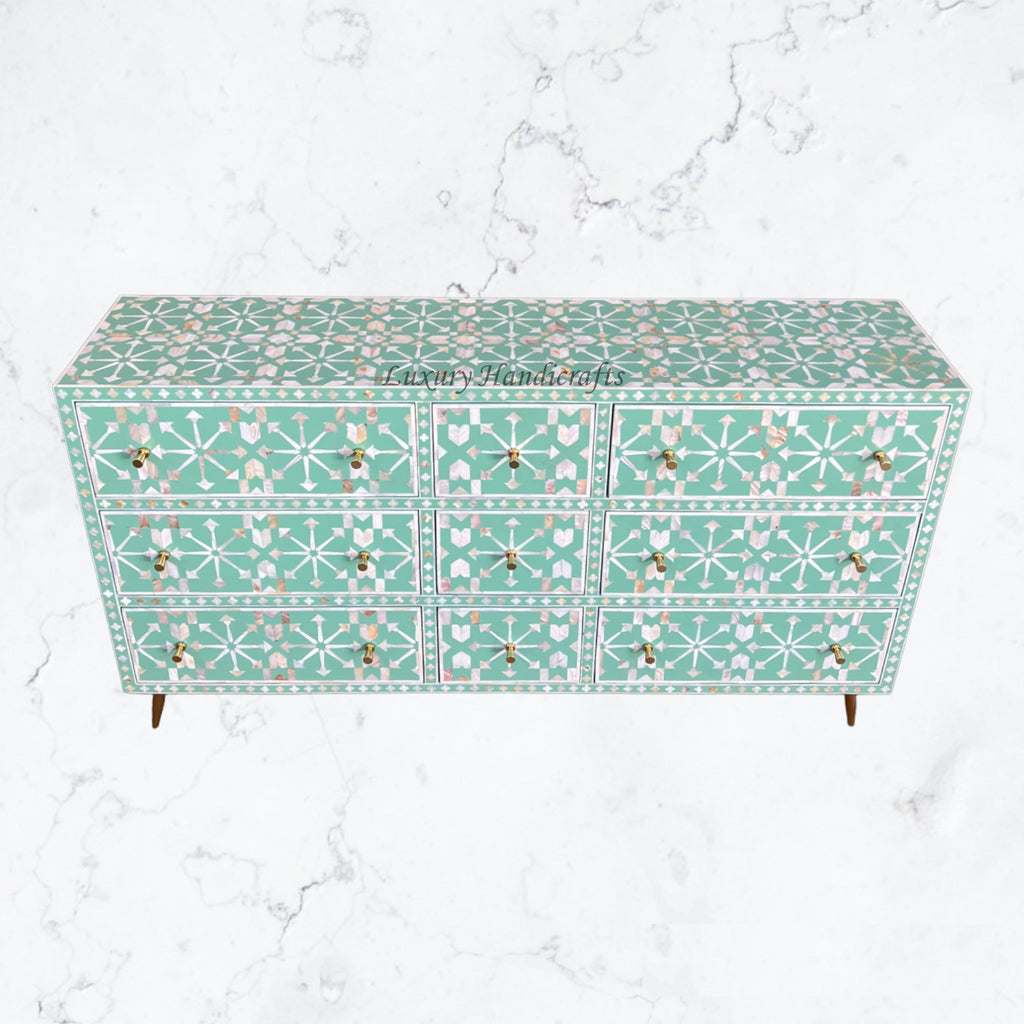 MOP Inlay Moroccan 9 Drawer Chest Green – Luxury Handicrafts