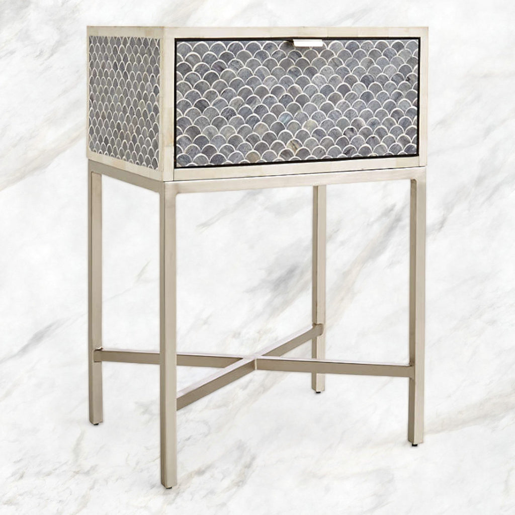 Scallop Grey Bone Inlay Nightstand – Luxury Handicrafts