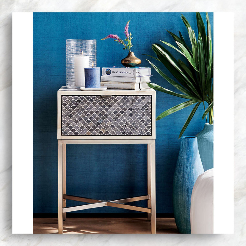 Scallop Grey Bone Inlay Nightstand – Luxury Handicrafts