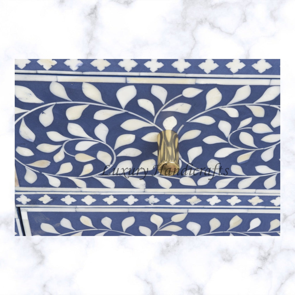 Scroll Vine Bone Inlay Chest of 3 Drawers Indigo – luxuryhandicrafts.in