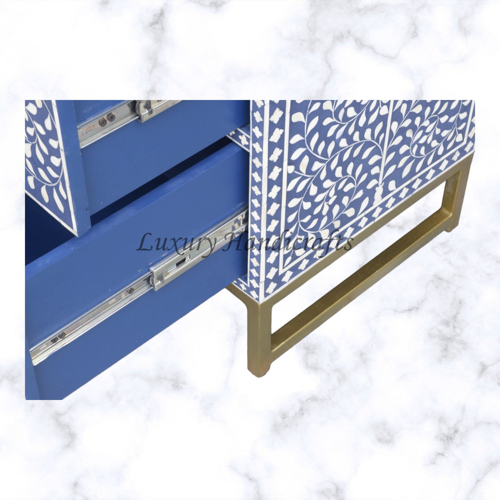 Scroll Vine Bone Inlay Chest of 3 Drawers Indigo – luxuryhandicrafts.in